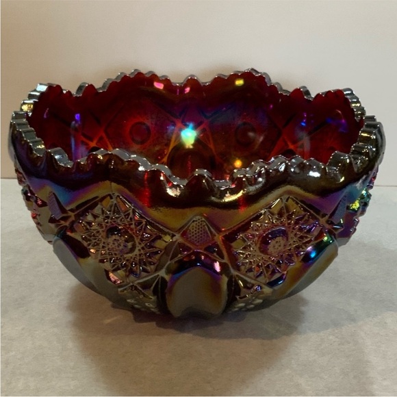 Dining | Carnival Bowl Iridescent Red Sawtooth Vintage Glass | Poshmark